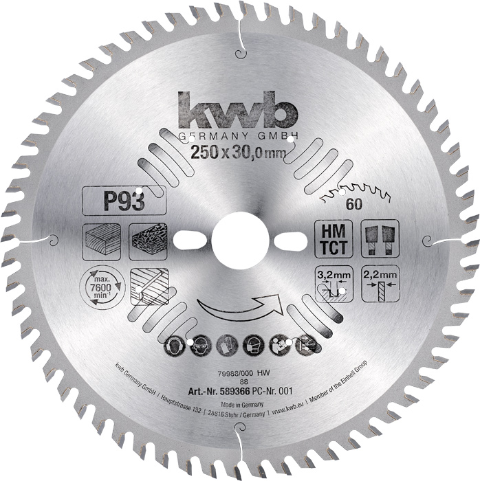 KWB 49589366 list za cirkular za drvo 250 x 30/20, Z42, ojačan karbidom