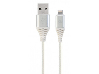 Gembird CC-USB2B-AMLM-1M-BW2 premium cotton braided 8-pin charging and data cable, 1m, silver/white