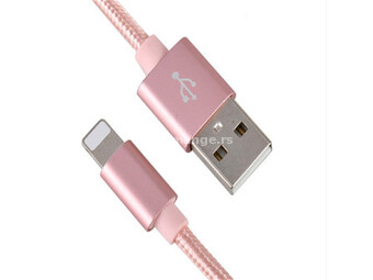 Xwave USB kabl/USB 2.0(tip A)- LIGHTNING(iPHONE kompatibilni)/dužina 2m/3A/Aluminium/roze zlatni ...