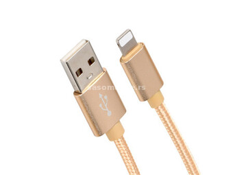 Xwave USB kabl/USB 2.0(tip A)- LIGHTNING(iPHONE kompatibilni)/dužina 1.2m/3A/Aluminium/zlatni upl...