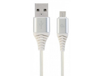 Gembird premium cotton braided micro-USB charging -data cable,2m, silver/white CC-USB2B-AMmBM-2M-BW2