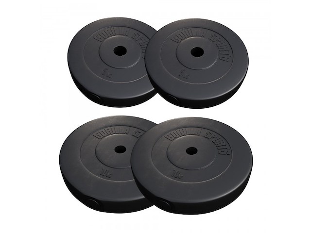 GORILLA SPORTS Set tegova obloženih plastikom 30 kg (2x5 + 2x10 kg)