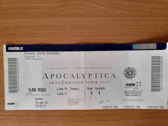 Apocalyptica karta za koncert