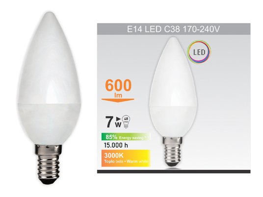 Mitea LED sveća, E14, C38, 7W, 3000K