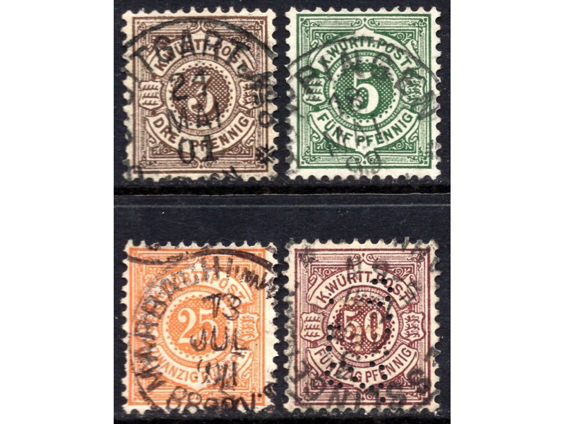 Deutsches Reich 1890. Wurttemberg, Komplet serija