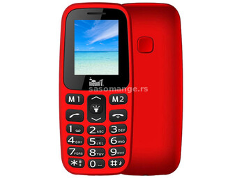 Meanit Mobilni telefon, 1.77" ekran, Dual SIM, BT, SOS dugme, Crveni