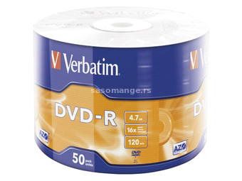 DVD-R 4,7/120 16x Mat Silver Wrap pk50 Verbatim 43788