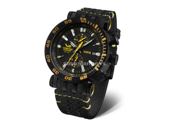Muški vostok europe energia 2 chronograph crni sportski ručni sat sa crnim kožnim kaišem ( vk61/5...