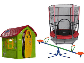 Dečiji komplet za dvorište ( SET 5 ) Kućica + trambolina + Klackalica