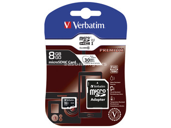 Kartica memorijska micro SDHC 8GB sa adapterom (class 10) Verbatim 44081 blister