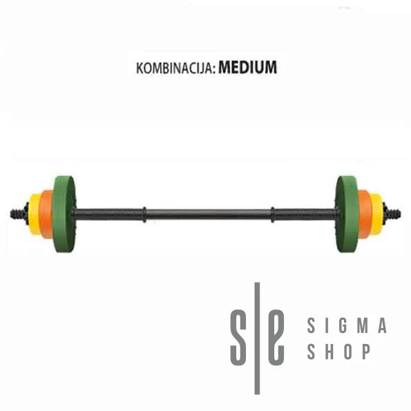 Kombinacija MEDIUM-17kg tegova + šipka sa oprugama