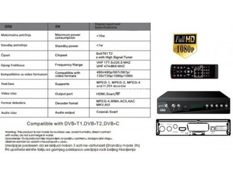 Gembird DVB-T2/C SET TOP BOX USB/HDMI/Scart/RF-out, PVR, Full HD,H264, hdmi-kabl,modulator1399 ( ...