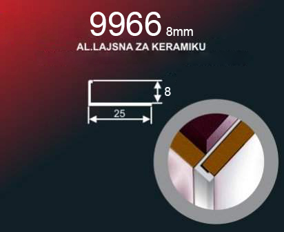 ALU lajsna 8mm srebrni sjaj 9966