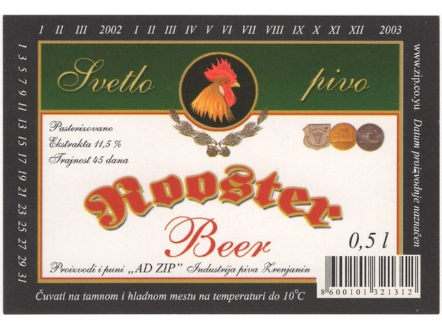 Rooster pivo 0,5l ZIP 2003 - nekorišćena etiketa