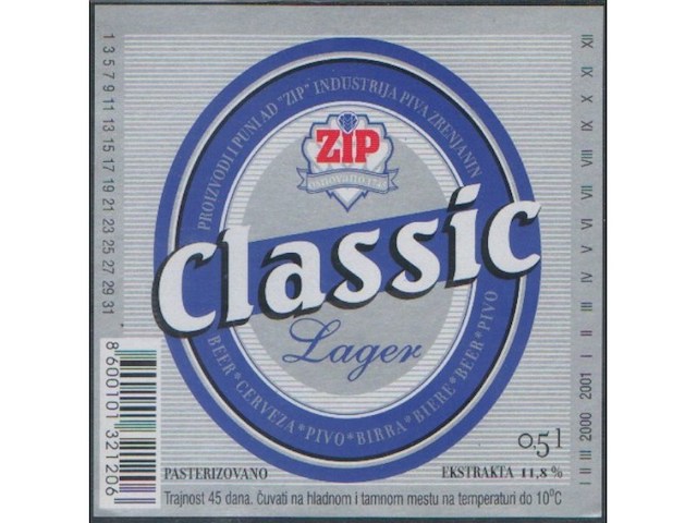 ZIP Classic lager pivo 0,5l  2000. - nekorišćena etiket