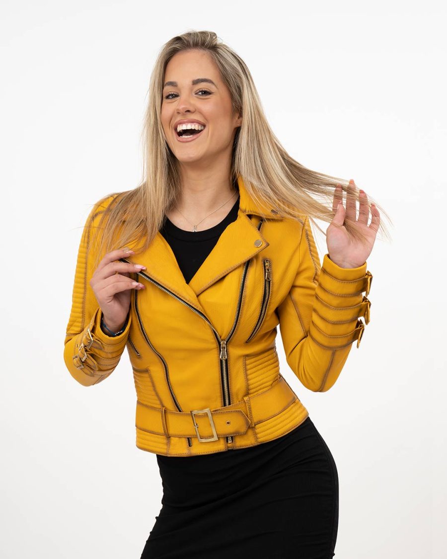 Ženska kožna jakna – Erica – Krispi – Žuta melirana