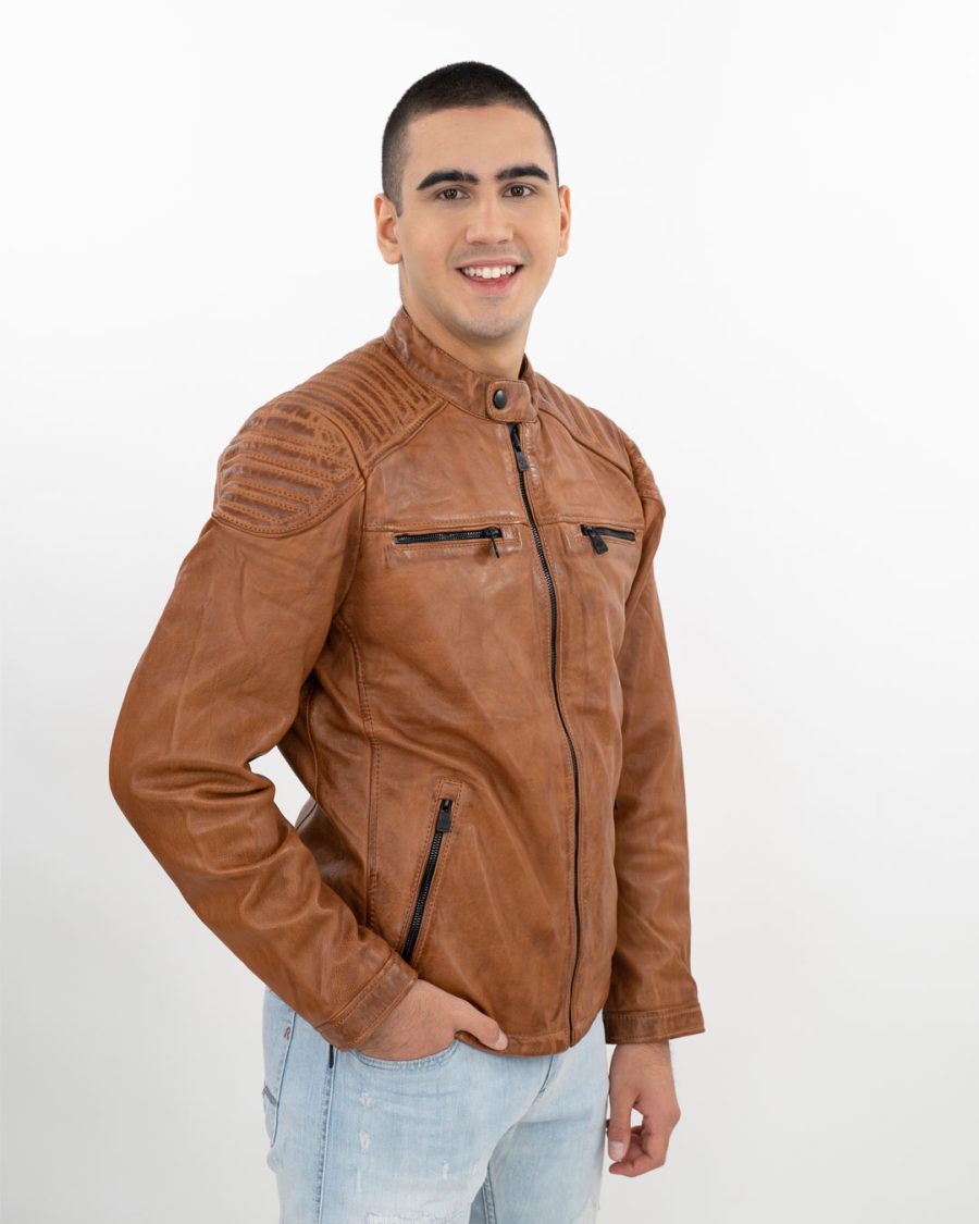 Muška kožna jakna – Invento Nik – Konjak