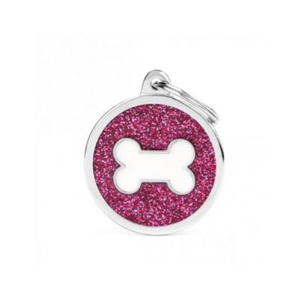 PINK BIG GLITTER CIRCLE WHITE BONE