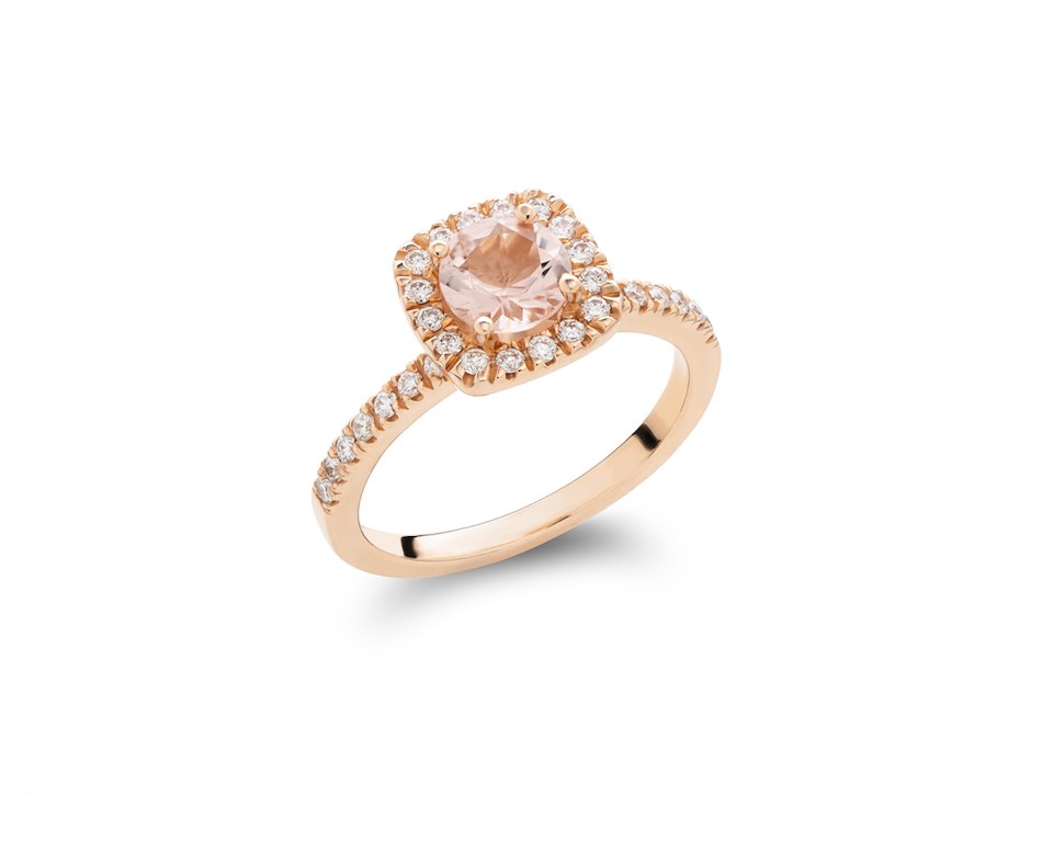 Romantičan prsten sa morganitom i dijamantima