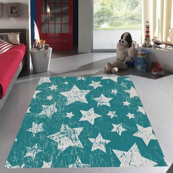 Tepih za decu na Kožnoj podlozi 120x180cm – Bele zvezdice, tirkiz, TK-049