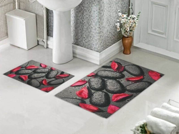 Set za kupatilo Crvene latice sa gumenom podlogom 40x60cm + 60x90cm, SG-003