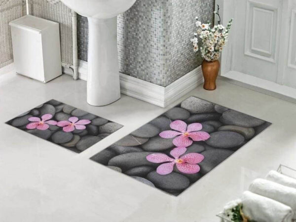 Set za kupatilo Roze cvet sa gumenom podlogom 40x60cm + 60x90cm, SG-005