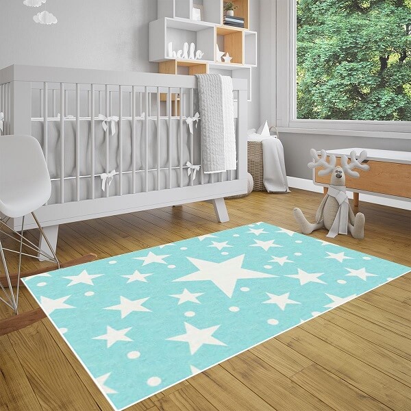 Tepih za decu na Kožnoj podlozi 120x180cm – Bele zvezdice, plavi, TK-034