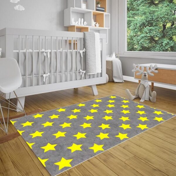 Tepih za decu sa Kožnom podlogom 120x180cm – Žute zvezdice, sivi, TK-042