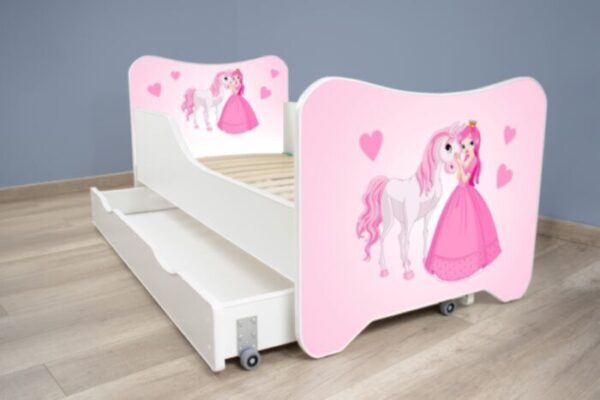 Dečiji krevet sa dušekom i fiokom 140x70cm HAPPY KITTY – PRINCESS AND HORSES, 7539F