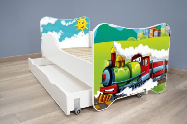 Krevet za decu sa fiokom i dušekom 160x80cm HAPPY KITTY CHOO CHOO, 7461