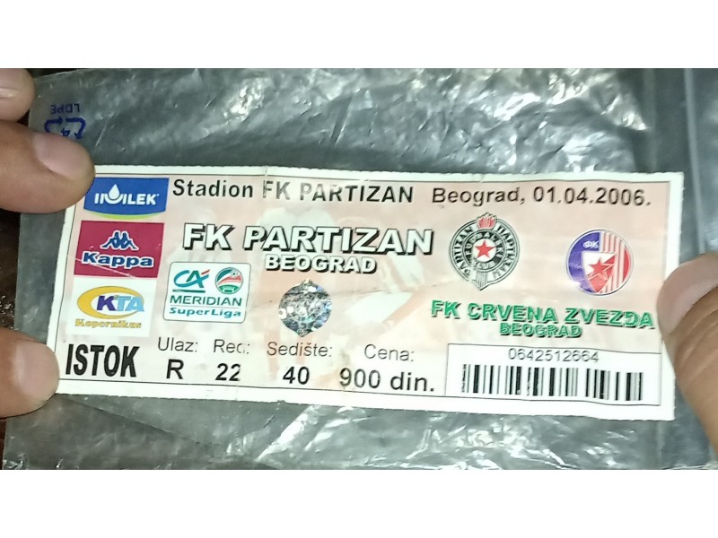 Fudbal ulaznica-Partizan-Zvezda1.4.2006 ISTOK