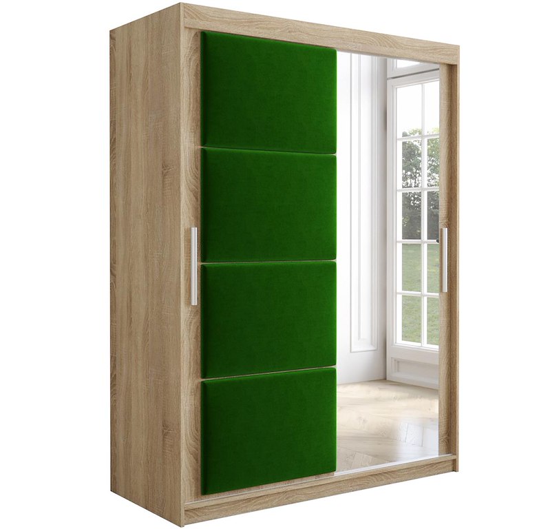 Tapi ormar 2 vrata/ogledalo 150x62x200 natur (sonoma hrast) / zelena