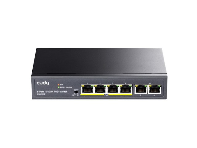 Cudy FS1006P 6-Port 10/100M PoE+ Switch, 60W internal max 32W/PoE, UPLINK, 250m (alt.PFS3006-4ET-60)