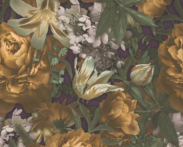 A.S. CRÉATION WALLPAPER «FLORAL, CREAM, GREEN, PURPLE, YELLOW» 385092