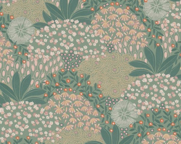 PRIVATE WALLS WALLPAPER «FLORAL, CREAM, GREEN, ORANGE, PINK» 387401