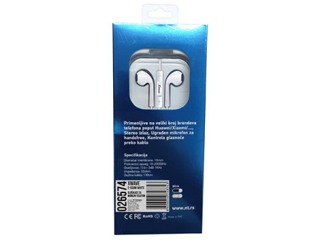 Xwave slušalice za mobilni sa mikrofonom/stereo/3.5mm jack/kabl 1.3 m/IPHONE EARBUD OBLIK/box/bela ( E-500M white )