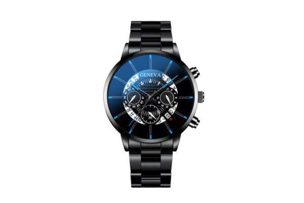 Elegantan muški sat, crno-plavi