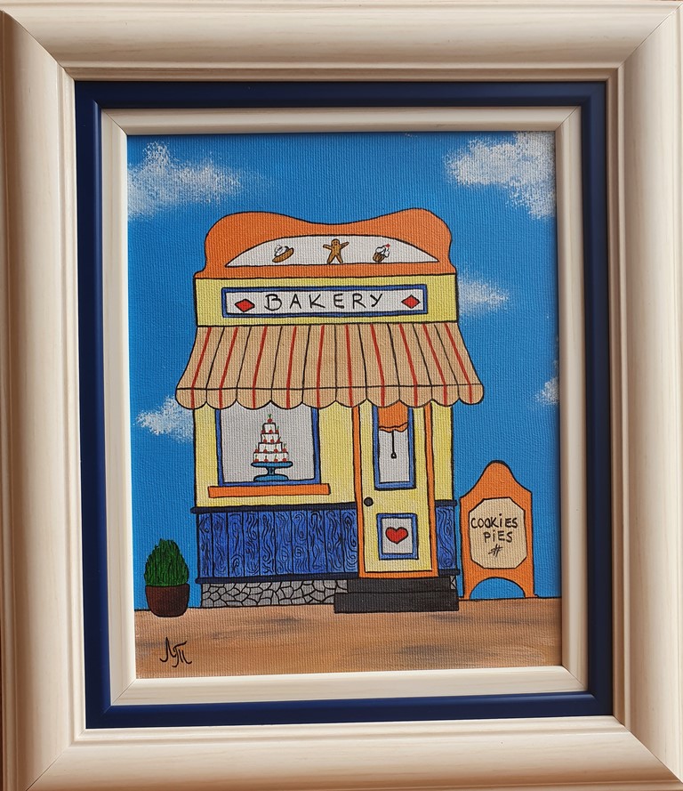 Bakery, akril na platnu, sa 36×31 cm, bez 25×20 cm, Tijana L. , sertifikat, 50 eura