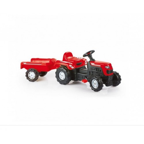 Dolu traktor na pedale sa prikolicom crveni 081469
