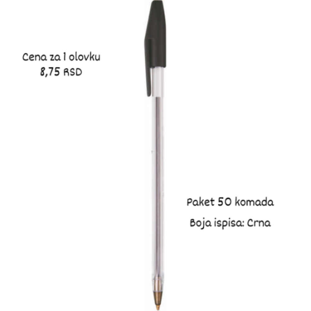 Hemijska olovka A Plus jednokratna CRNA 1mm, 50 komada-Stick AA934