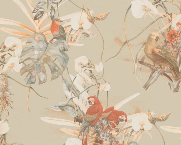 A.S. CRÉATION WALLPAPER «FLORAL, BEIGE, BROWN, ORANGE» 387252