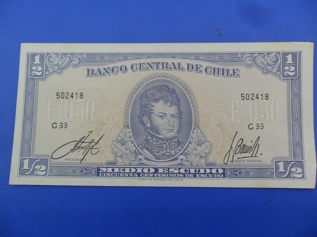 Chile-Čile 1/2 Escudo 1962, v6, P7792, RR