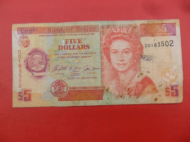 Belize 5 Dollars 2005, v4, P7776, RRR