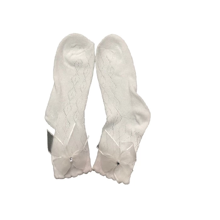 Čarapice bele K24045 - čarape sa mašnicom za devojčice
