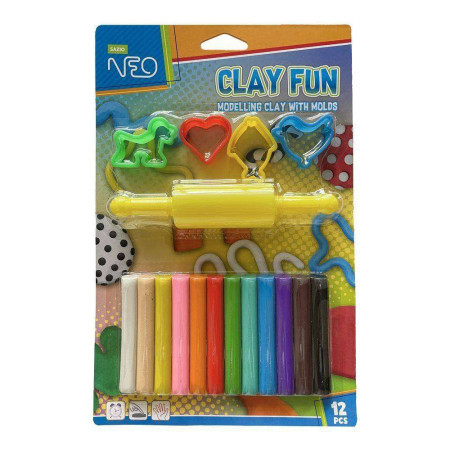 Clay fun, plastelin sa kalupima, blister, 12 boja, 180gr ( 115512 )
