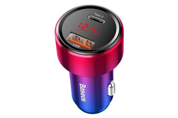 Auto punjač Baseus Magic USB + USB-C QC 4.0 PD 45W crveno-plavi