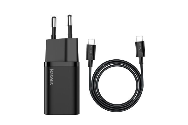 Zidni punjač Baseus Mini Power Delivery USB-C 25 W sa USB-C kablom 100 cm crni