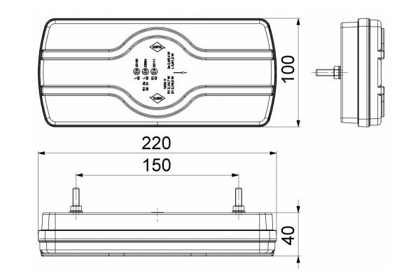Multifunkcionalno zadnje svjetlo HOR 89, EMA - 4 funkcije, LED 12/24 V, (bočno svjetlo registarske tablice, okrugli kabel 5x0,5 mm2, dužina 2 m)