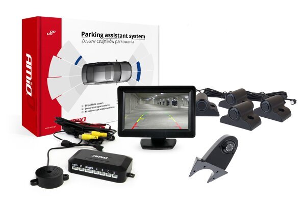 Komplet parking senzora TFT01 4.3" sa HD-502-IR kamerom. 4 crna senzora za kamione