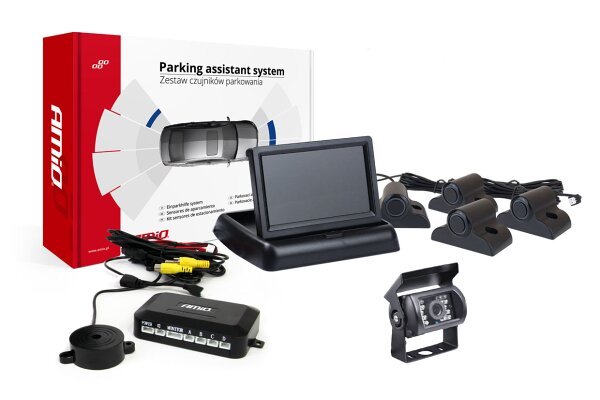 Komplet parking senzora TFT02 4.3" sa HD-501-IR kamerom. 4 crna senzora za kamione